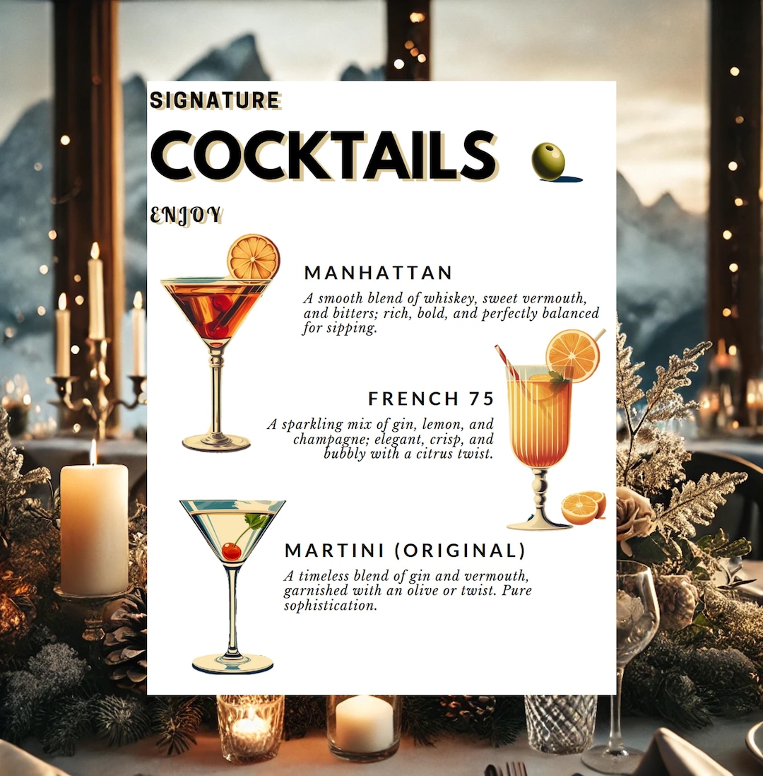 Apres Ski Menu - Editable Wedding Cocktail Menu Canva Templates ...