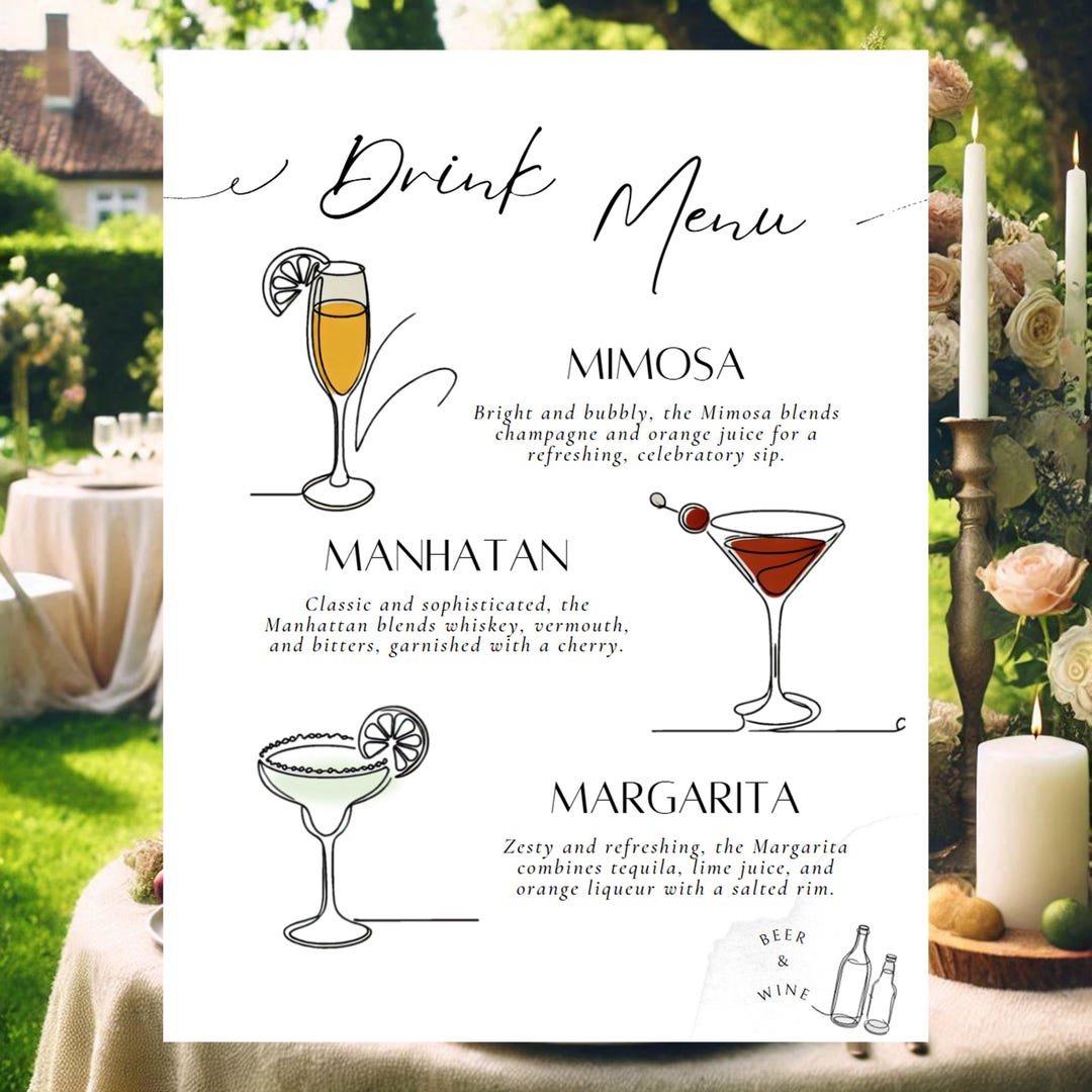 May Menu - Editable Wedding Cocktail Menu Canva Templates | Printable ...