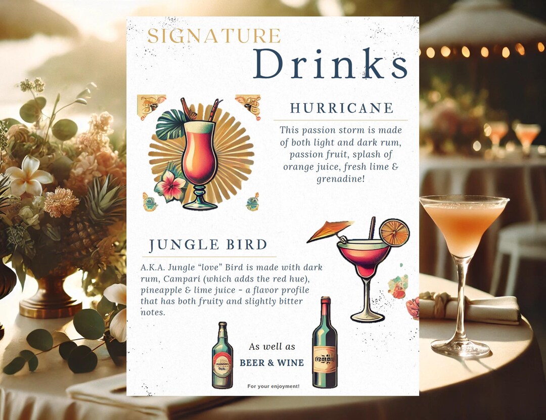 Editable Canva Wedding Cocktail Menu Template - Bar Sign - Etsy
