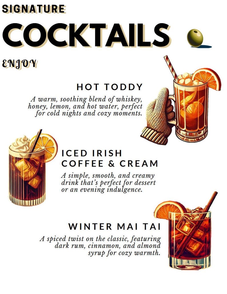 Winter Drinks Template - Editable Canva Wedding Cocktail Menu Template ...