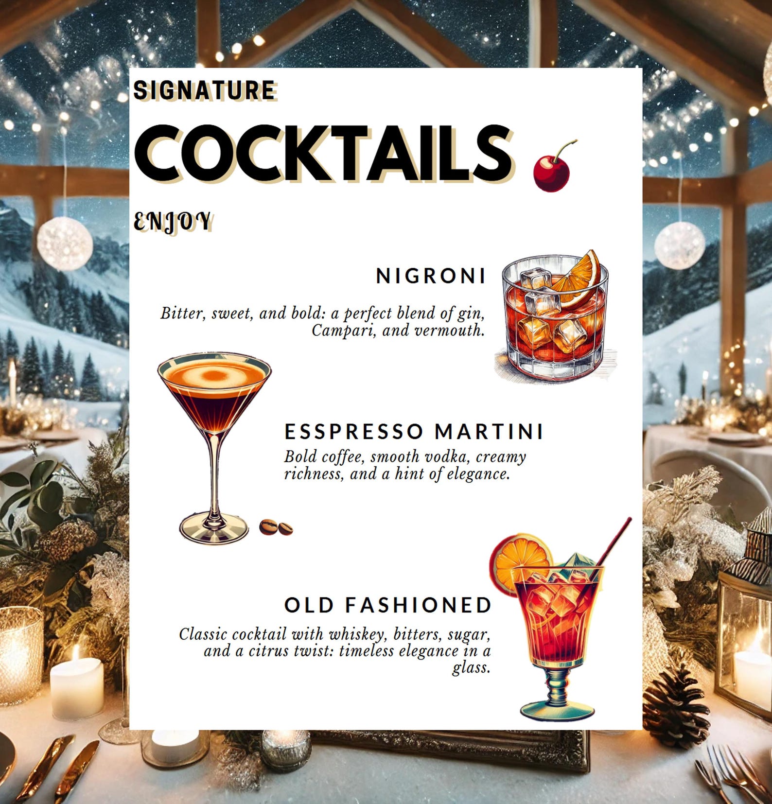 Winter Drinks Template - Editable Canva Wedding Cocktail Menu Template ...