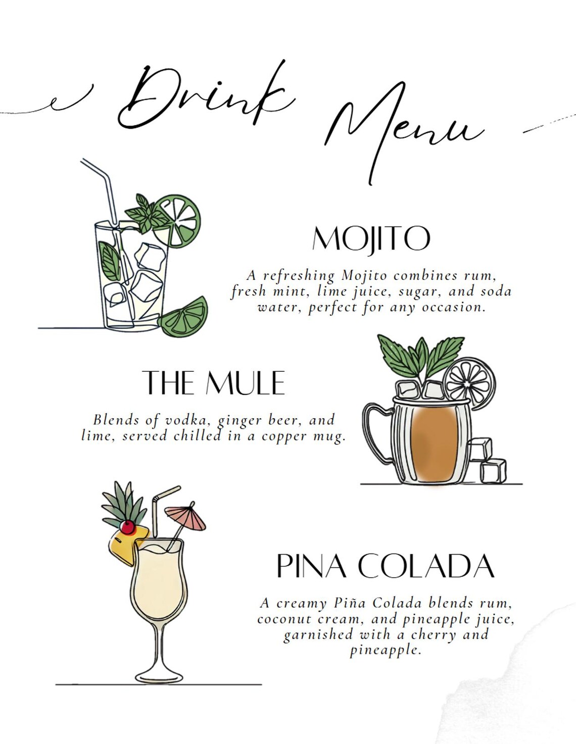 June Menu - Editable Canva Wedding Cocktail Menu Template - Bar Sign - Etsy