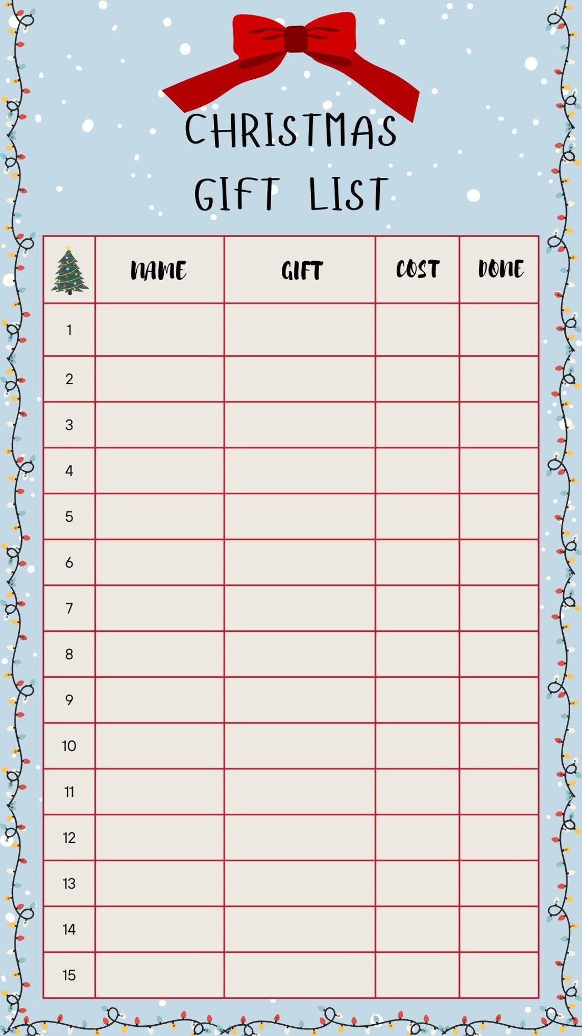 Christmas Gift List, Gift Tracker List, Digital Christmas Gift List ...