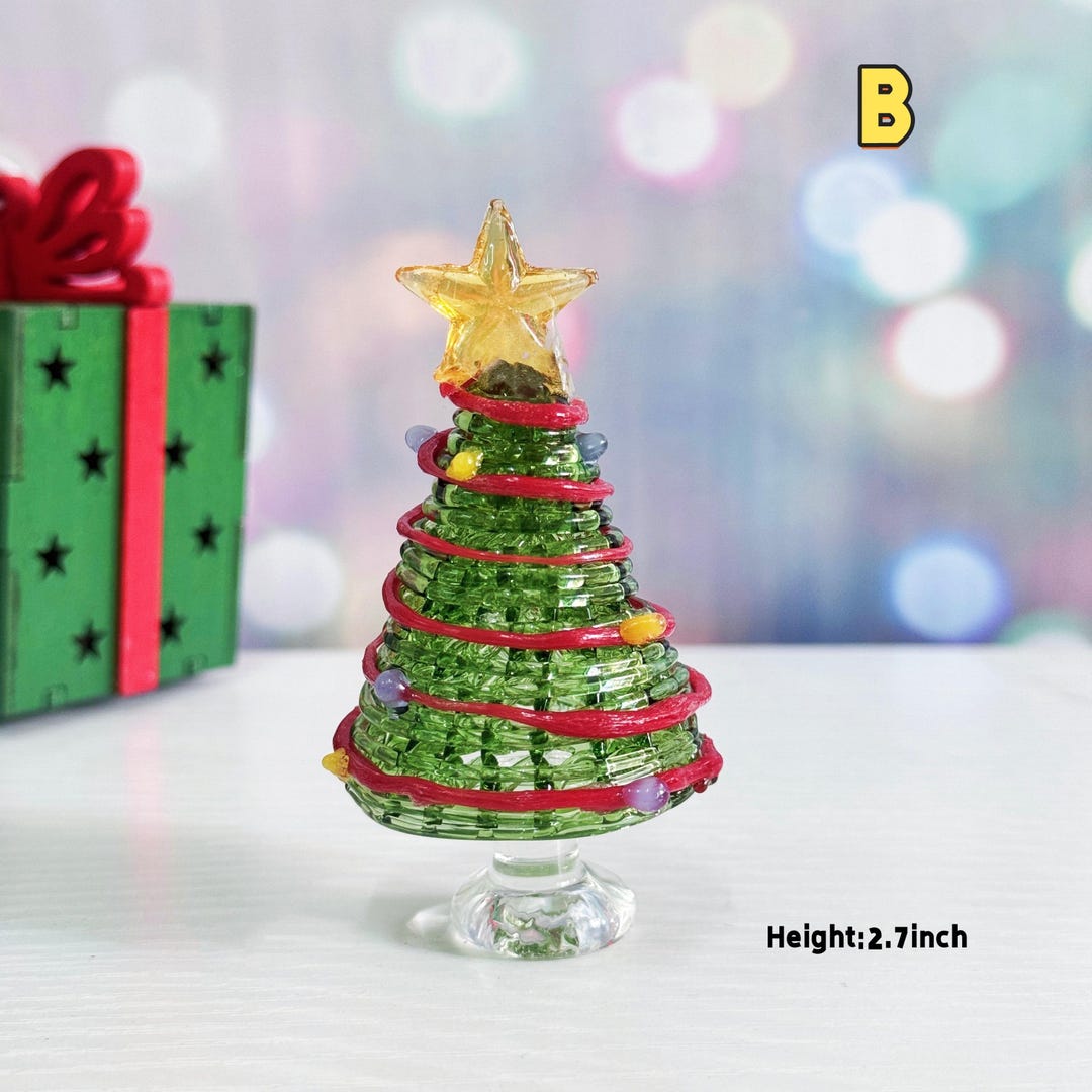 Handmade Glass Christmas Tree Statue,mini Green Glass Tree Decoration ...