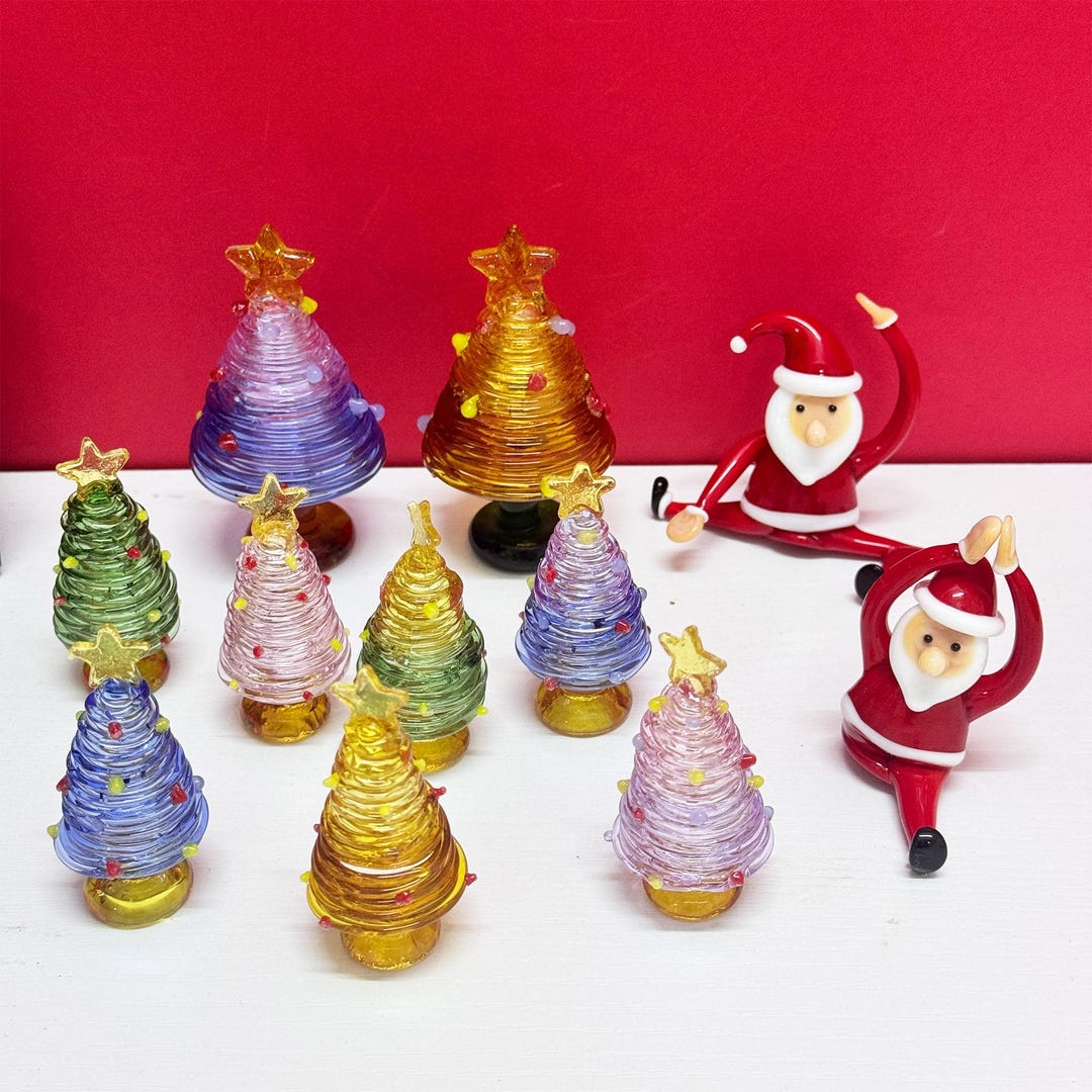 Handmade Glass Christmas Tree Statue,mini Glass Tree Decor,mini Santa ...