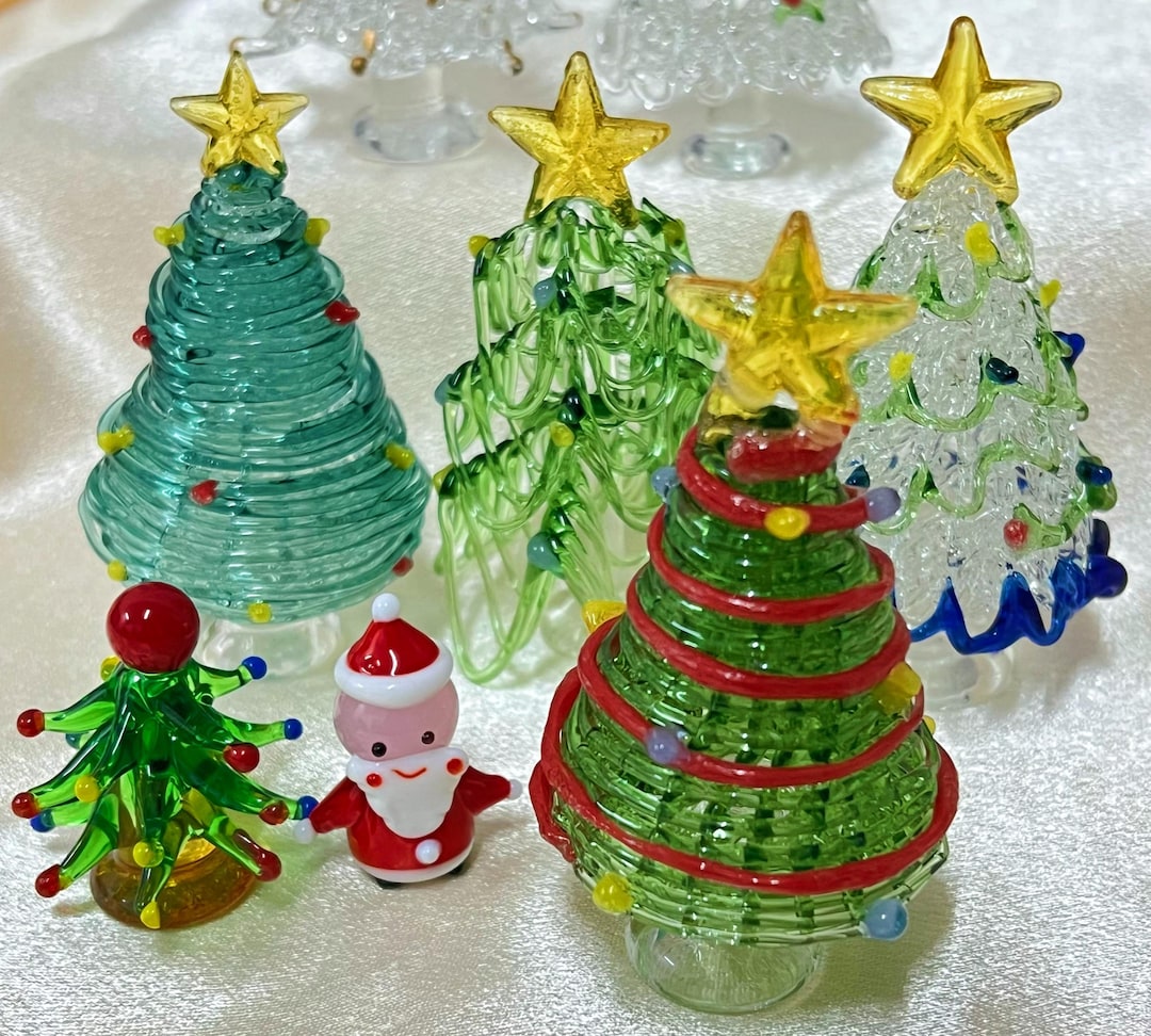 Handmade Stained Glass Christmas Tree Statue, Illuminated Crystal Xmas ...