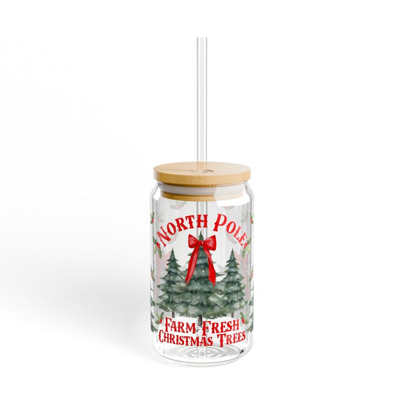 North Pole Tree Farm Christmas Glass Can | Rustic Holiday Iced Coffee ...