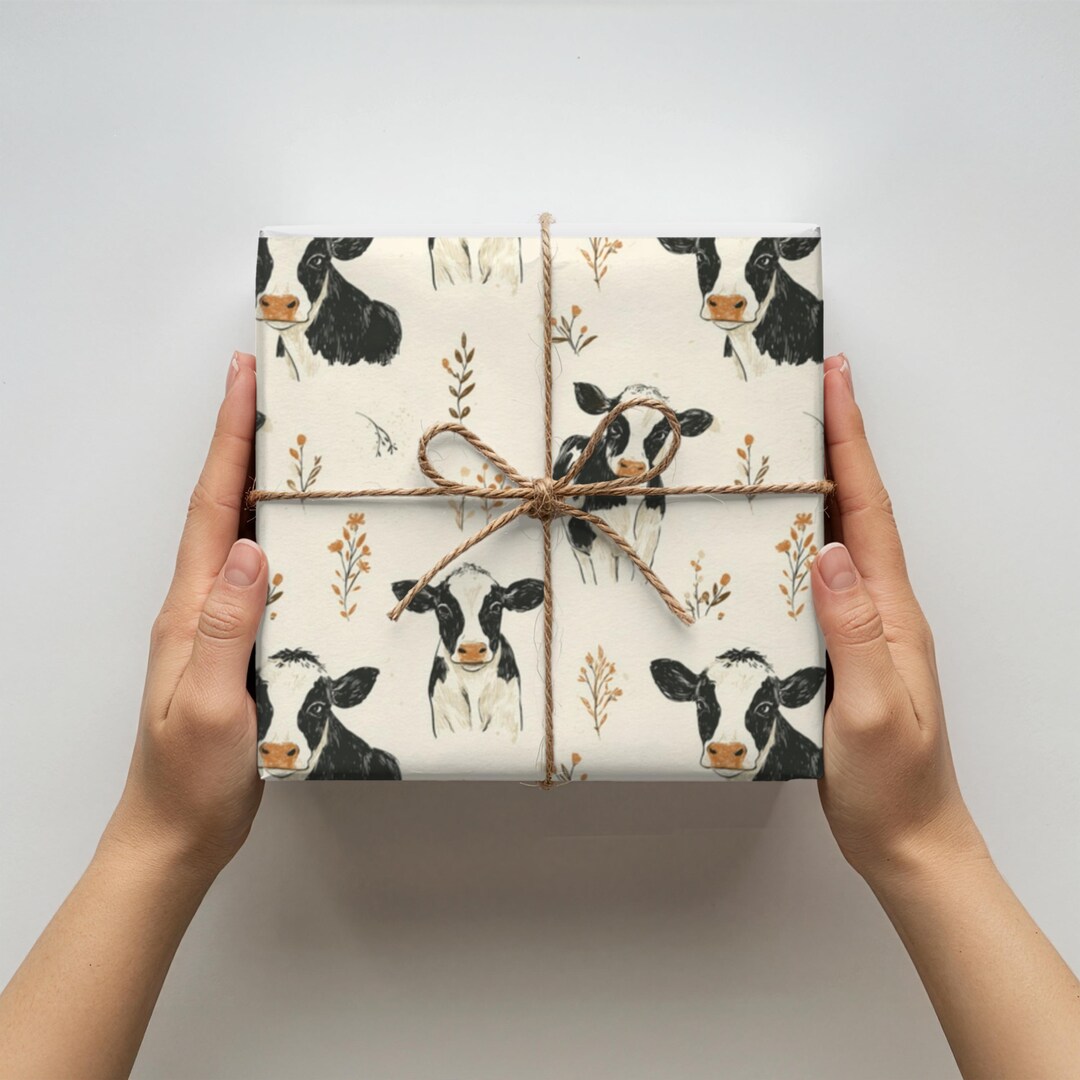 Highland Cow Wrapping Paper | Farmhouse Gift Wrap | Neutral Cow Print ...