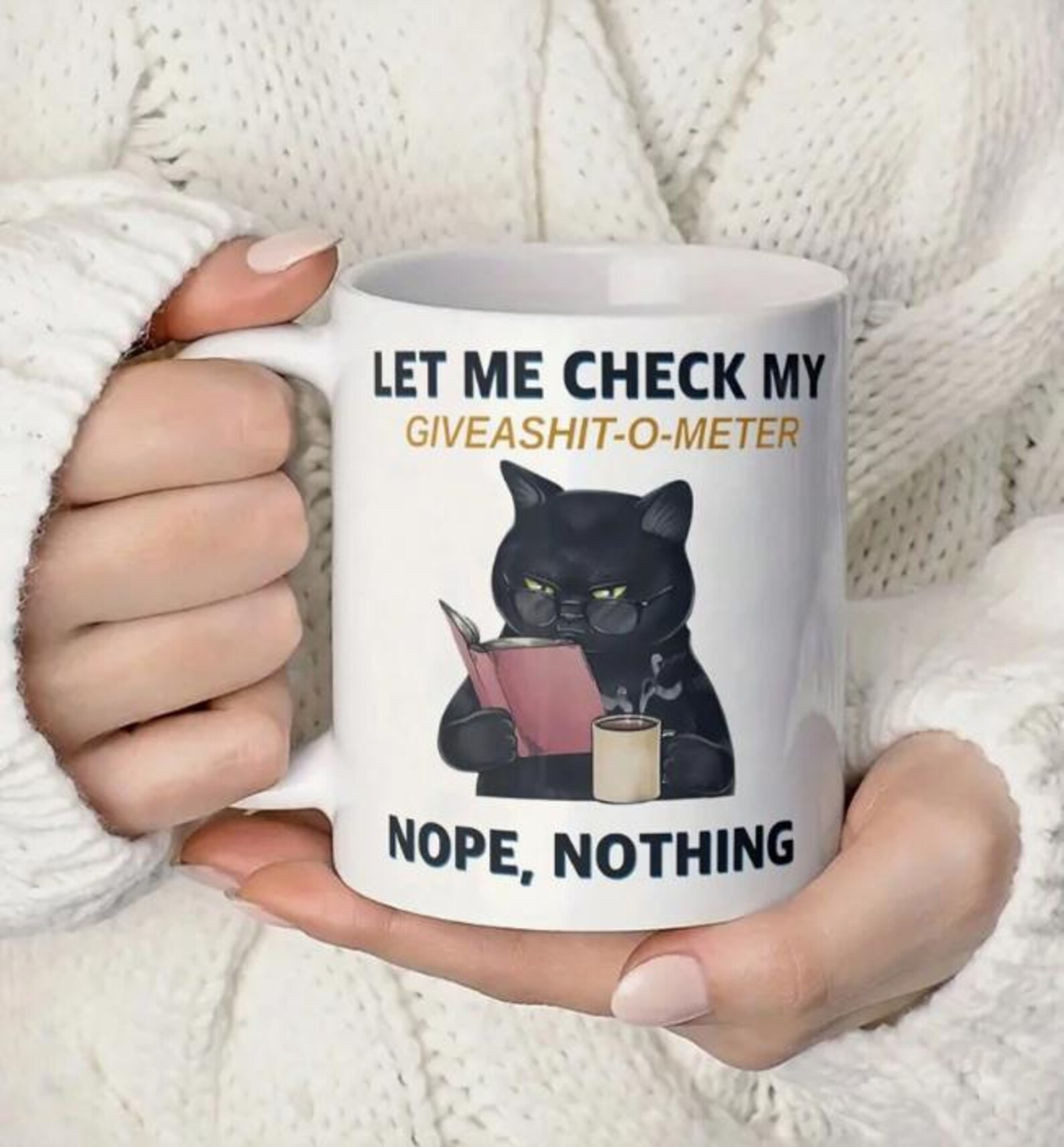 Funny Black Cat Mug, Let Me Check My Giveashitometer Coffee Cup, Funny ...