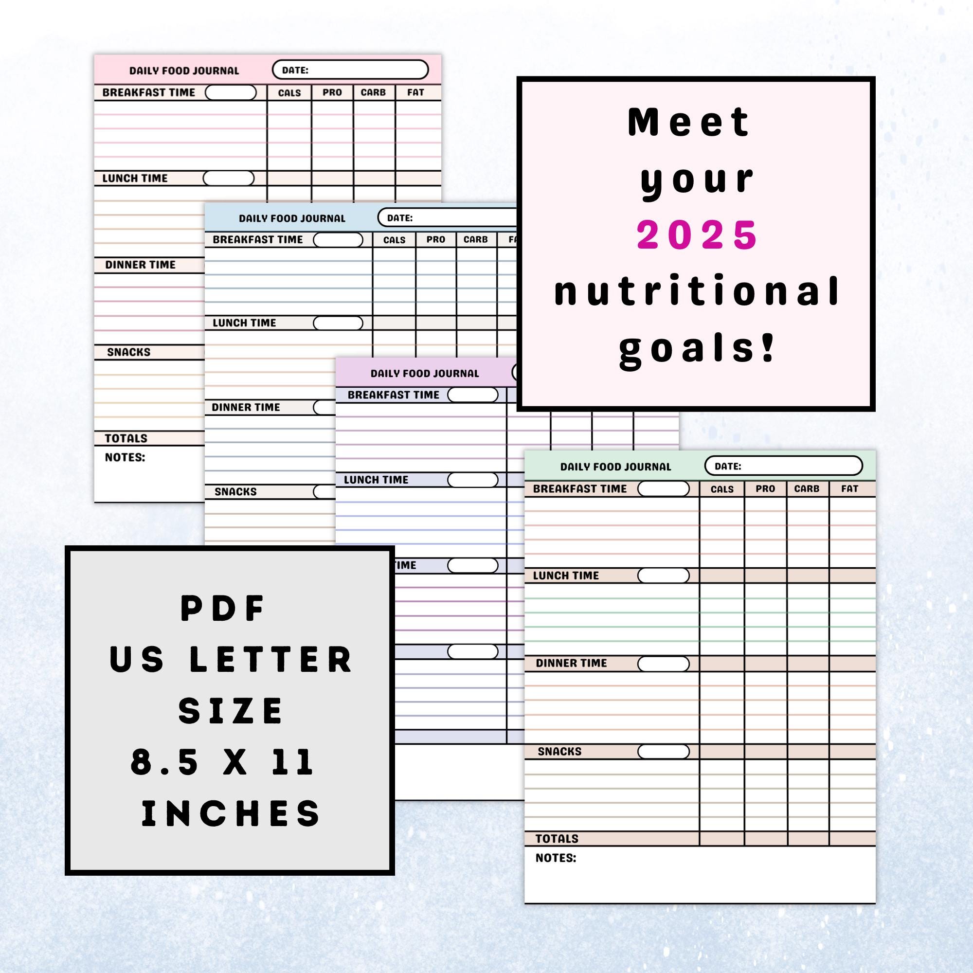 Printable Daily Food Log, Meal Tracker, Food Diary, 2025 Challenge, PDF ...