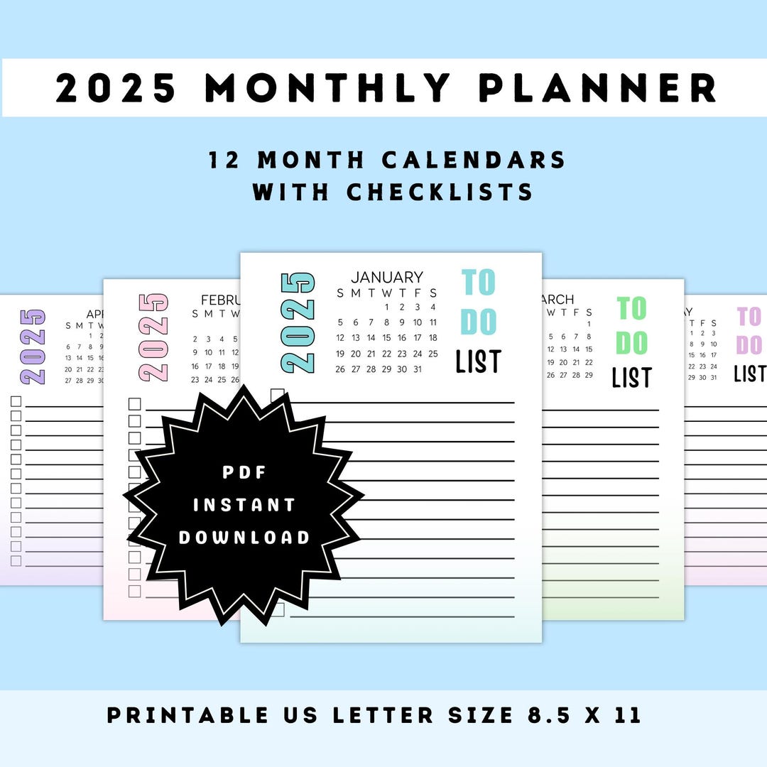 2025 Monthly to Do List, Printable Monthly Planner, PDF Instant ...
