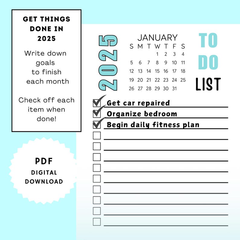 2025 Monthly to Do List, Printable Monthly Planner, PDF Instant Download, Organization Planner ...