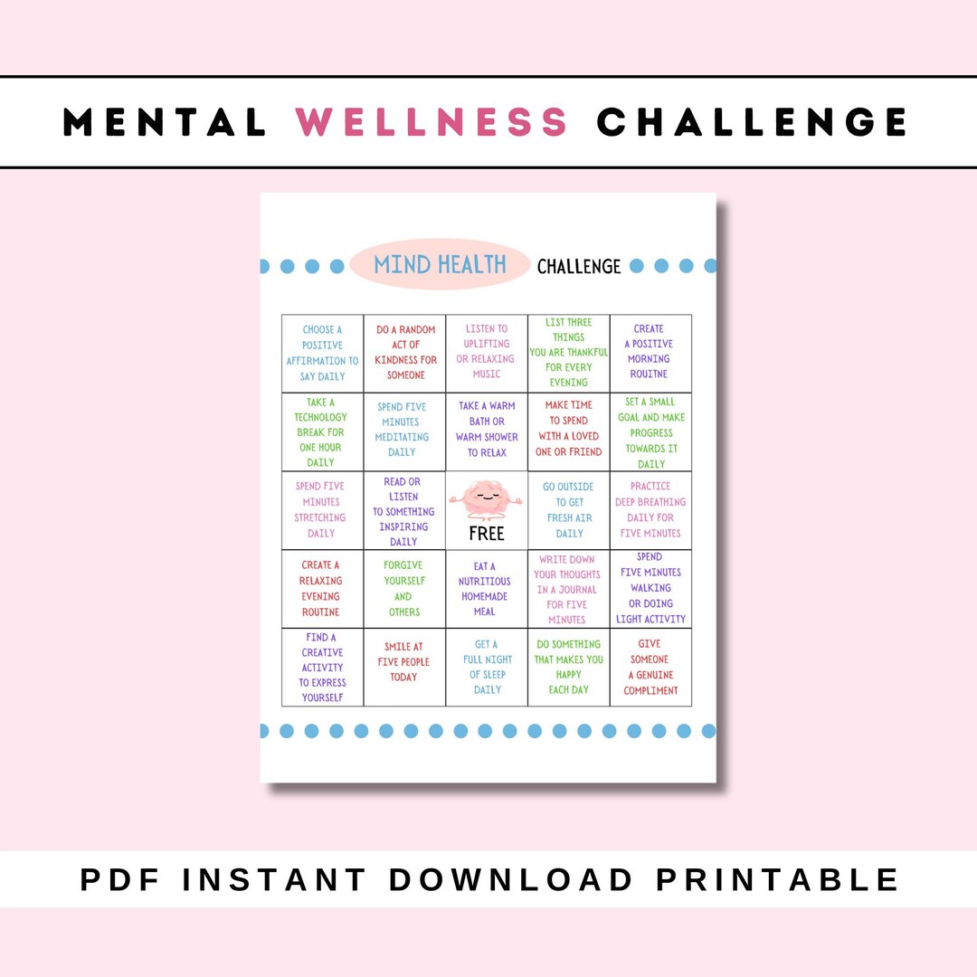 Printable Self Care Mental Health, Healthy Mind Challenge, Mental Self ...