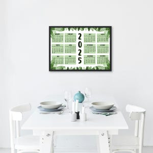 2025 Year at a Glance Printable Calendar, Horizontal, Green Plants ...