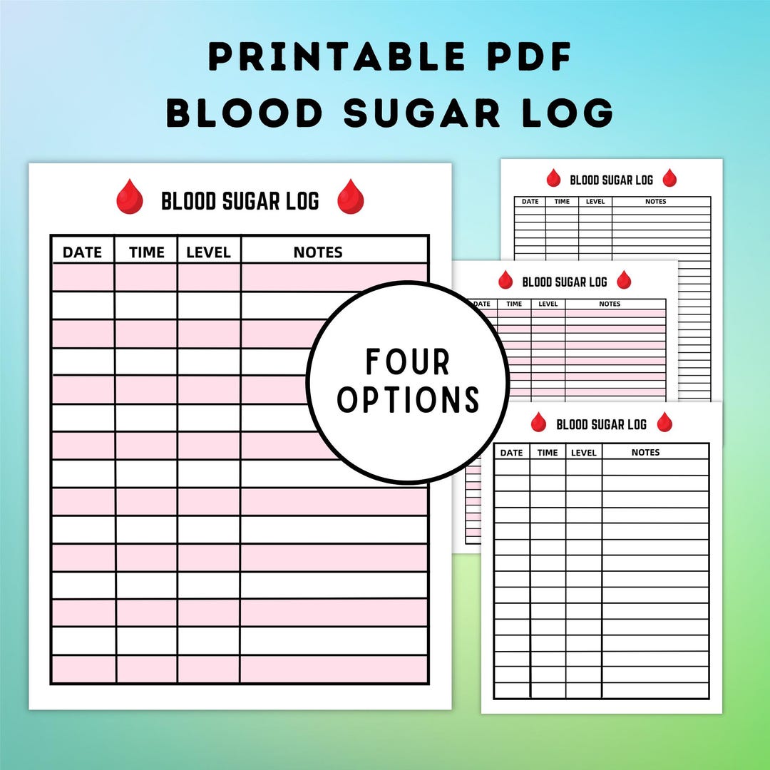 Printable Blood Sugar Log Tracker, Blood Glucose, Diabetes Management ...