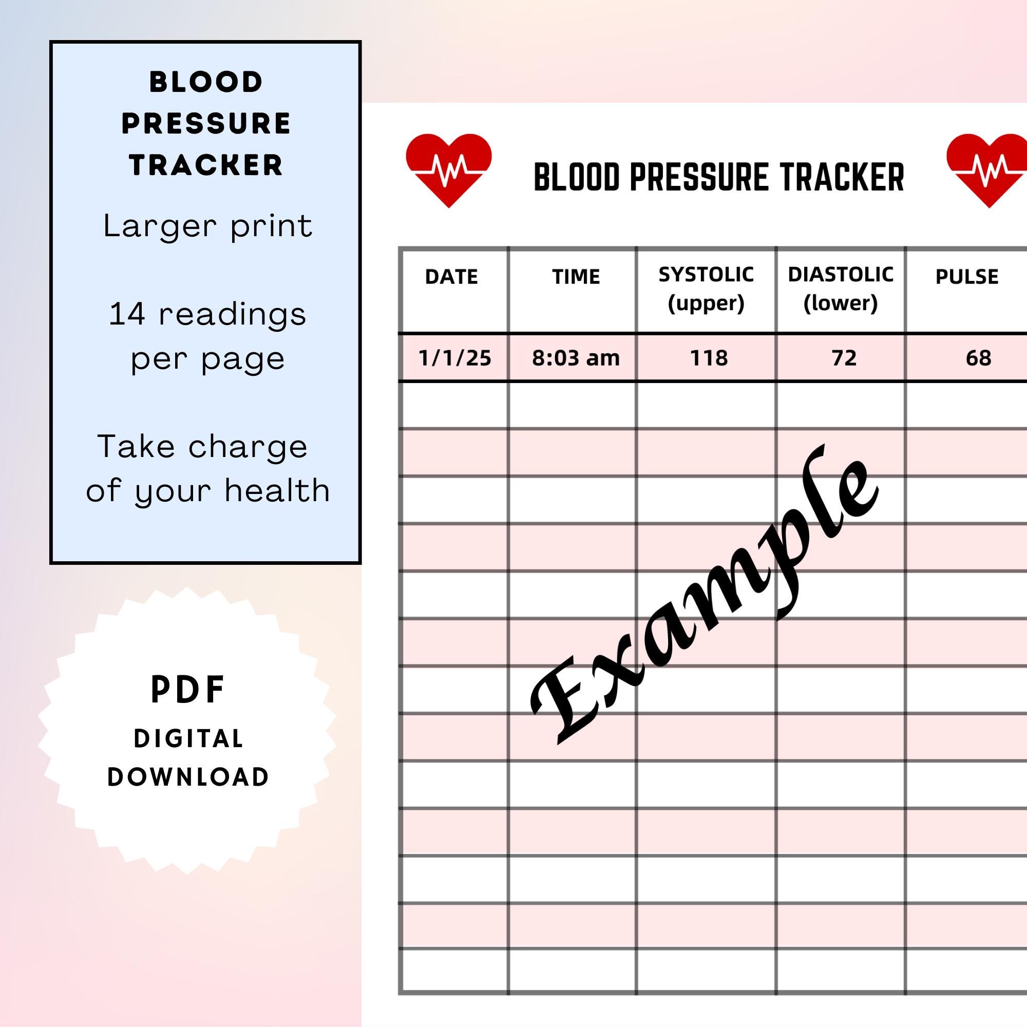 Blood Pressure Log Tracker, Blood Pressure BP Log, Pulse Chart, Medical ...