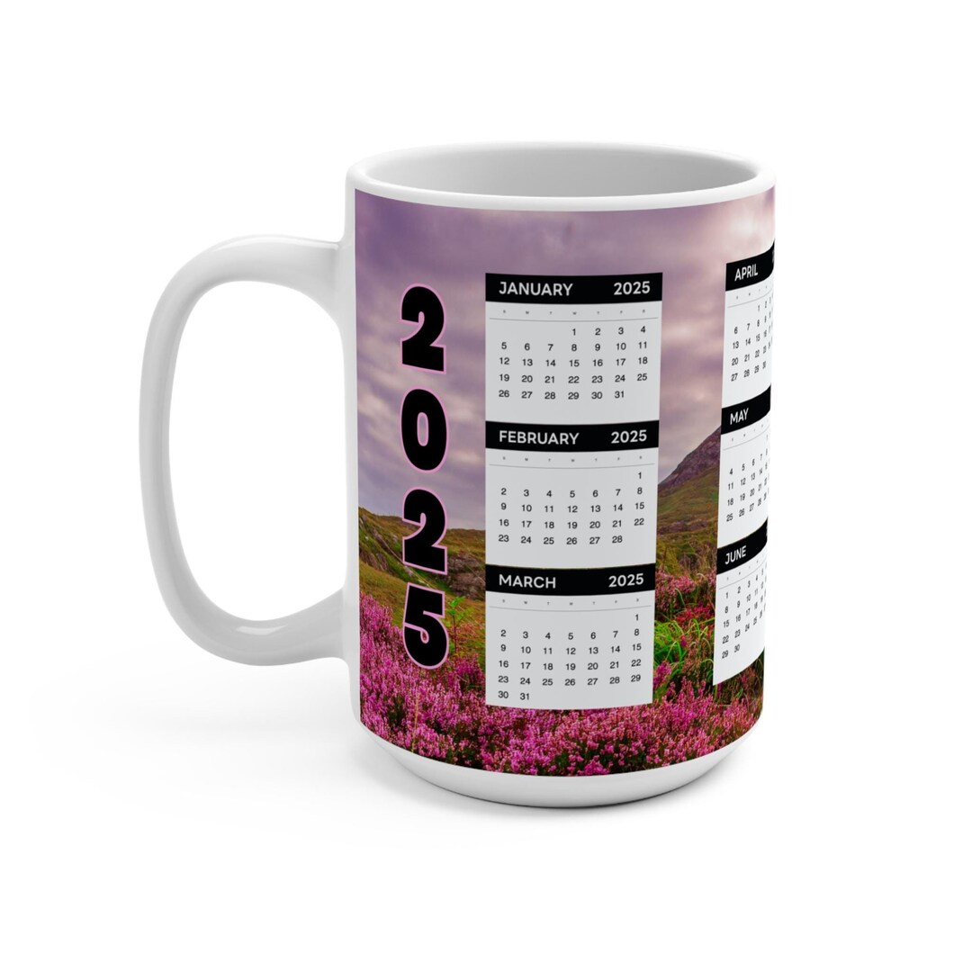 2025 Mug, 2025 Yearly Calendar, Large 15 Oz Mug, Calendar Mug, Pink ...