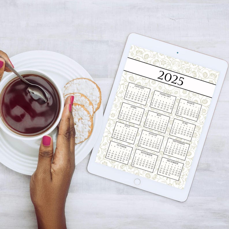 2025 Year at a Glance Printable Calendar, Minimalist Style, Neutral ...