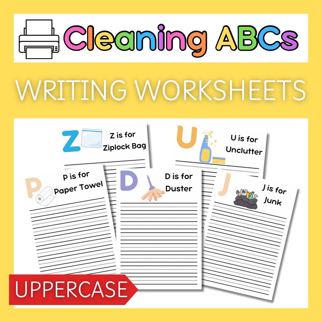Cleaning Alphabet Writing Sheets, Kindergarten and Preschool Uppercase ...
