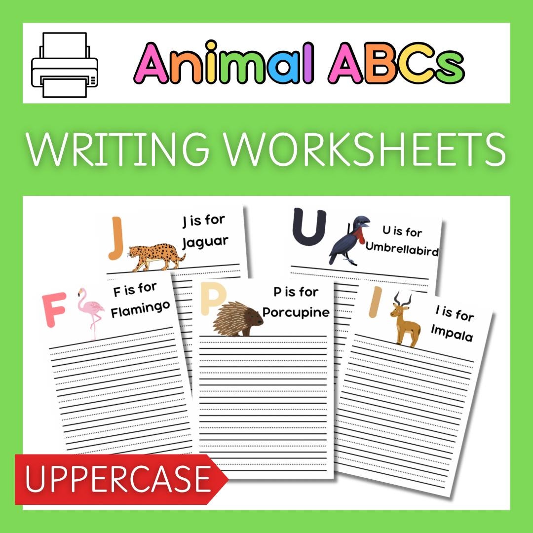 Animal Alphabet Writing Sheets, Kindergarten and Preschool Uppercase ...