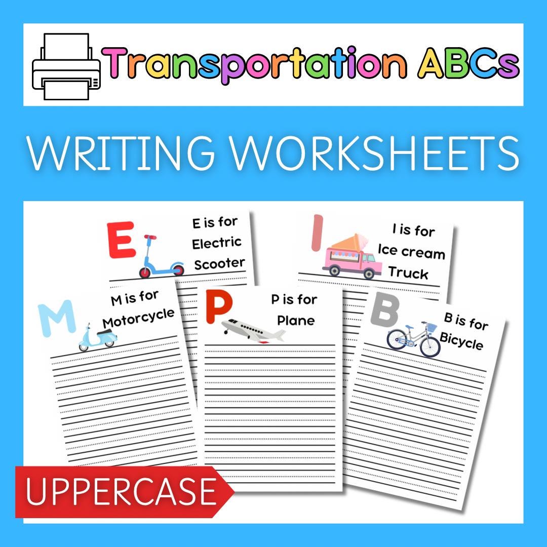 Transportation Alphabet Writing Sheets, Kindergarten and Preschool ...