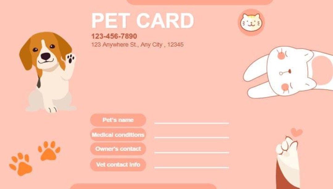 Pet Emergency Card | Printable Wallet Card for Pet Info | Vet Contact ...