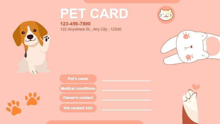 Pet Emergency Card | Printable Wallet Card for Pet Info | Vet Contact ...