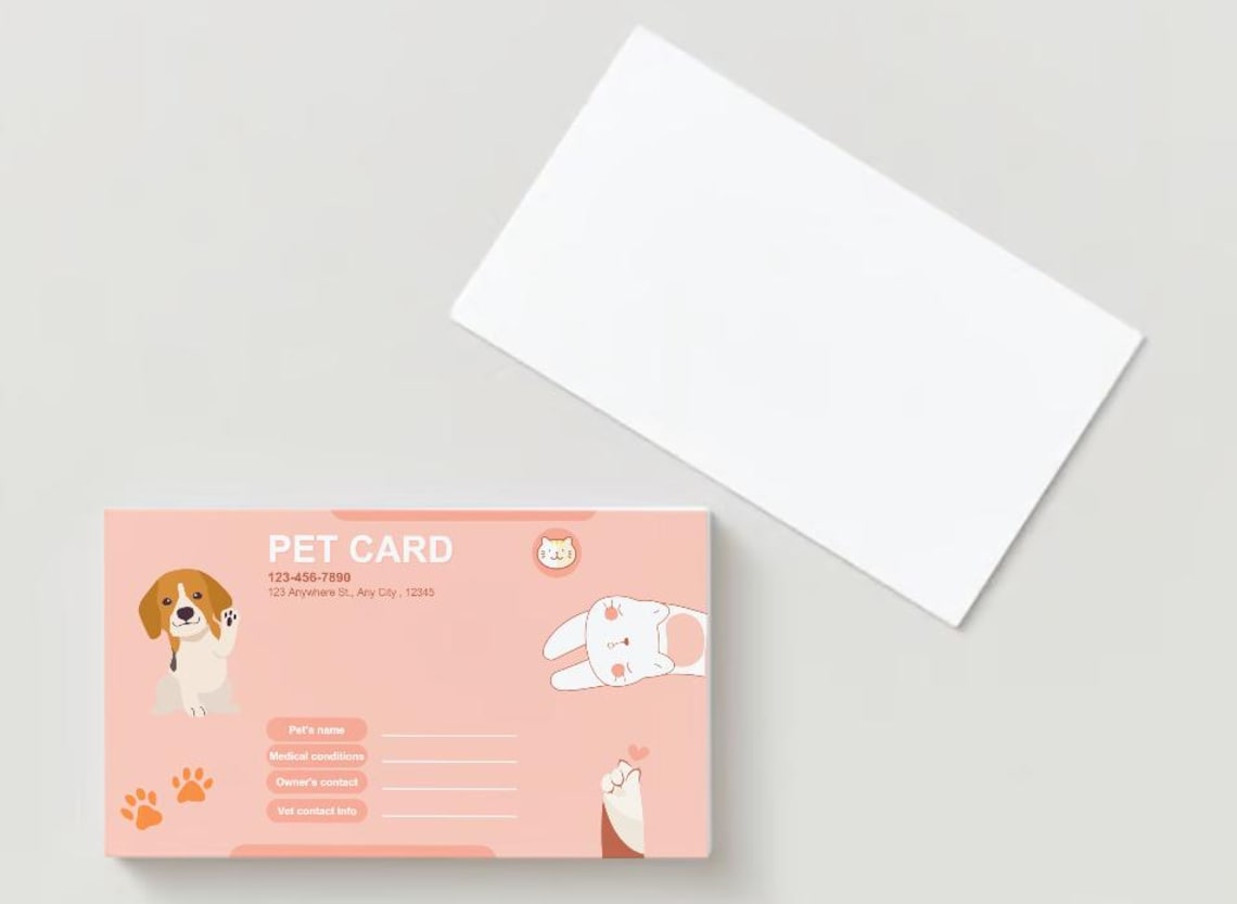 Pet Emergency Card | Printable Wallet Card for Pet Info | Vet Contact ...