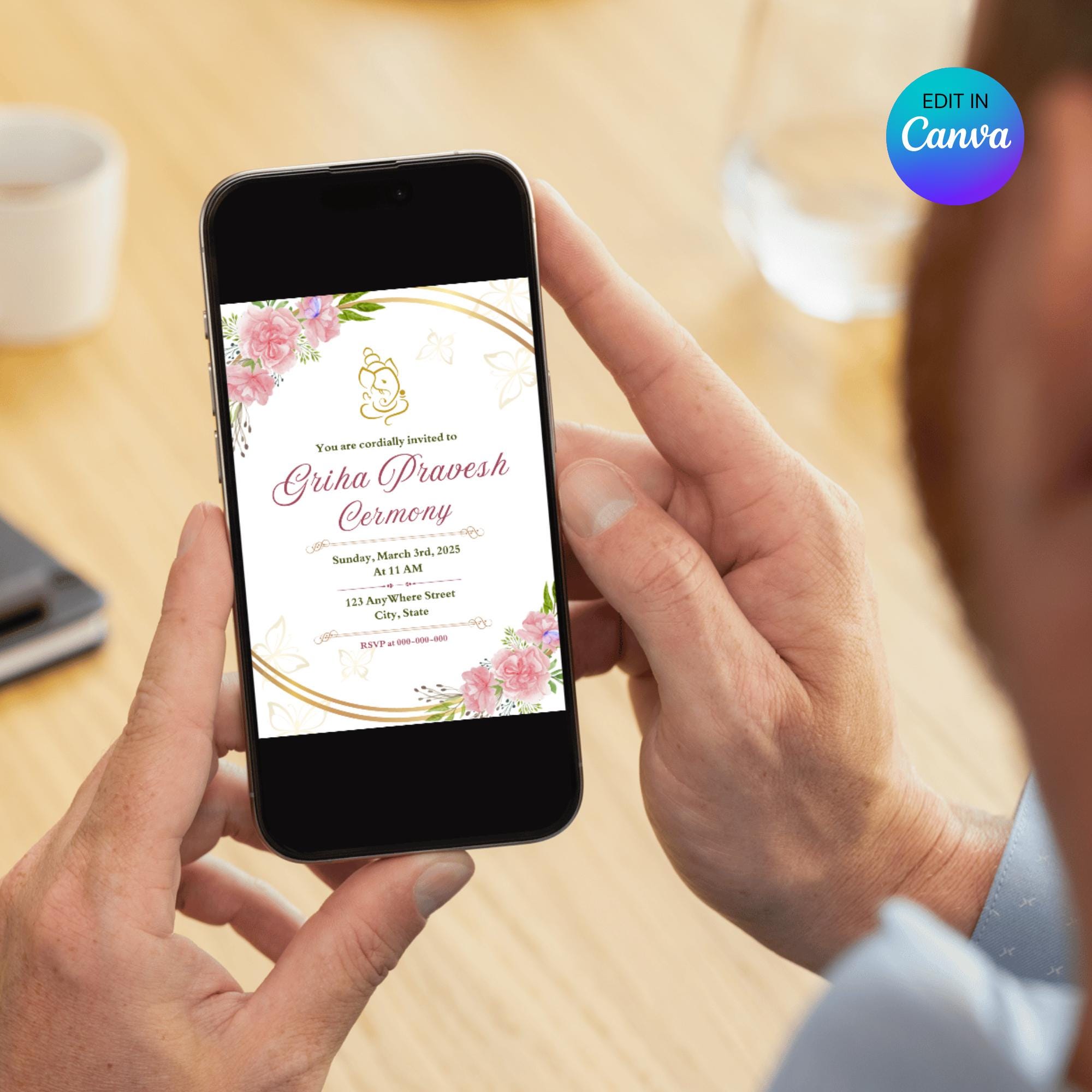EDITABLE Griha Pravesh Invitation Template, Modern Housewarming Invite ...
