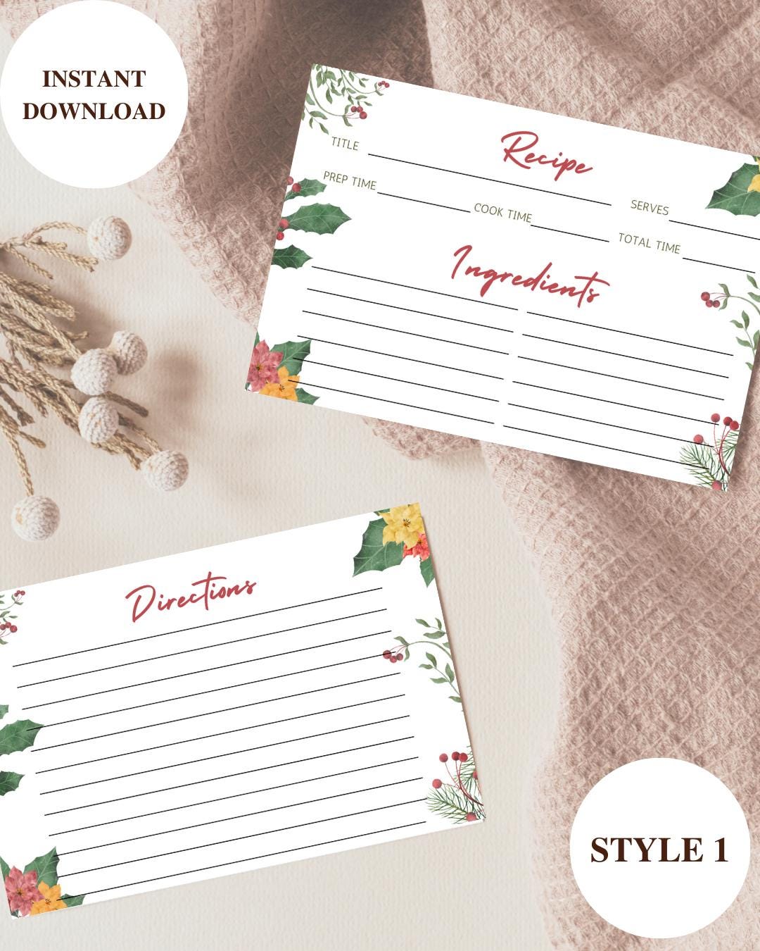 Editable Christmas Recipe Card DIY, Printable Personalized Simple ...