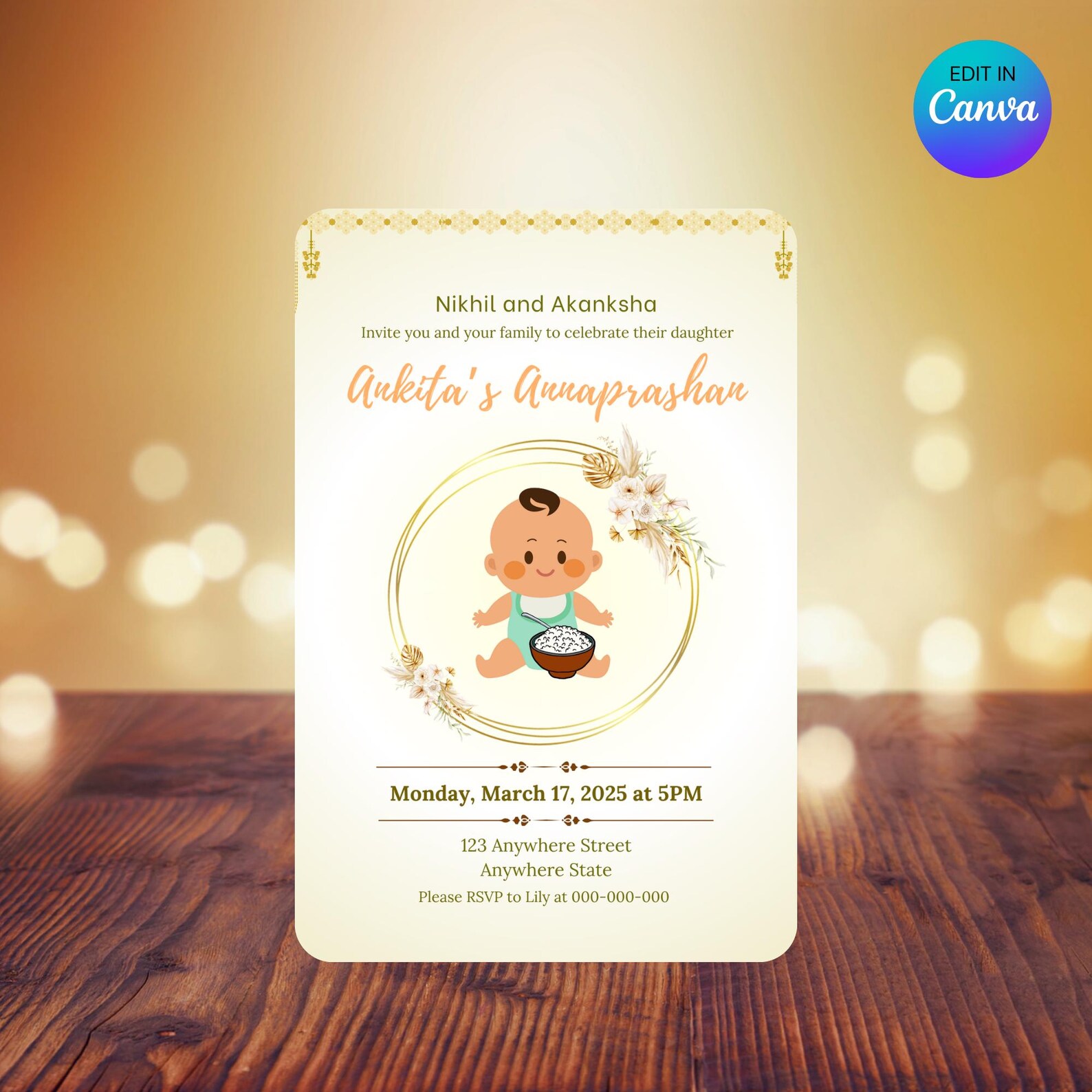 Editable Annaprashan Invitation Template, Baby Rice Ceremony Invite ...
