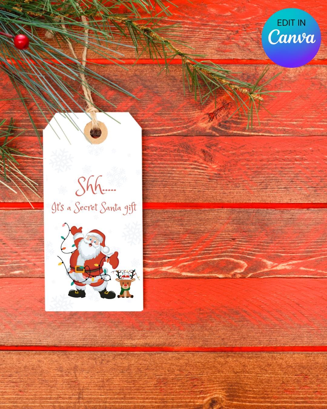 Editable Secret Santa Christmas Gift Tag Template, Cute Fun Holiday ...
