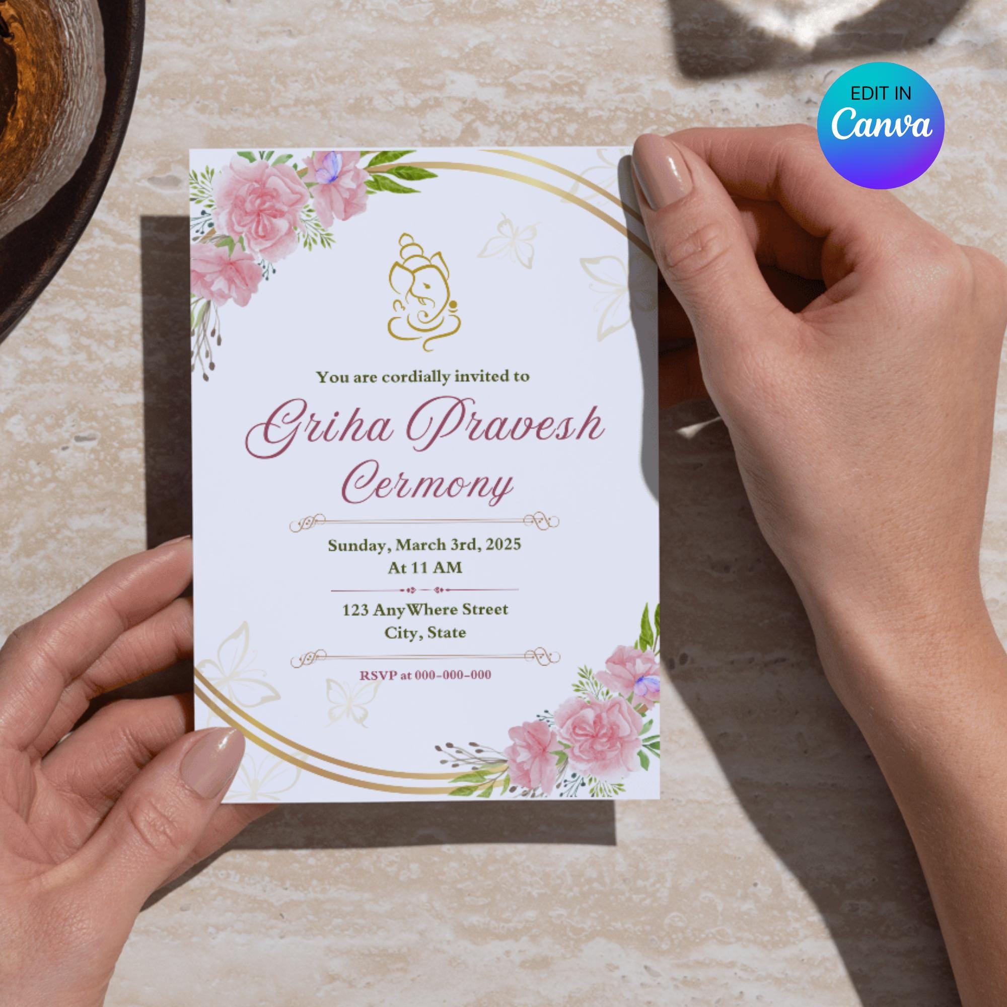 EDITABLE Griha Pravesh Invitation Template, Modern Housewarming Invite ...