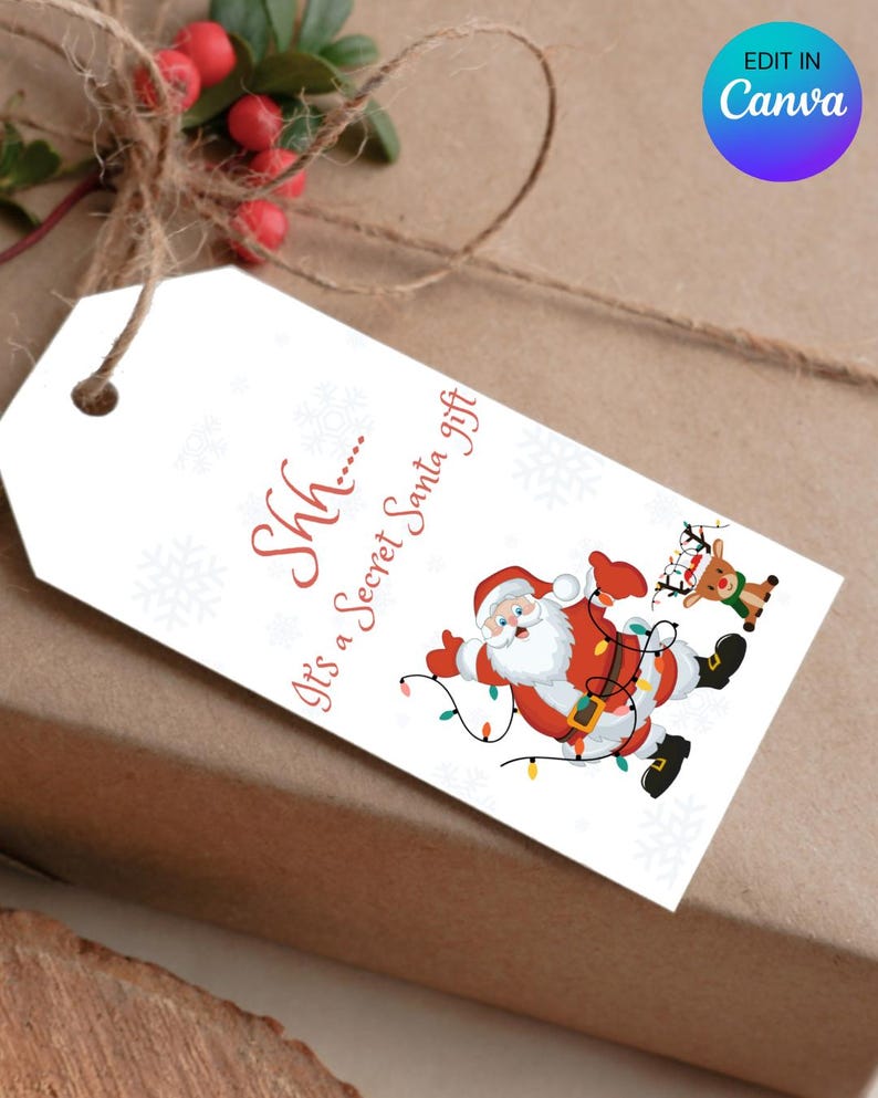 Editable Secret Santa Christmas Gift Tag Template, Cute Fun Holiday ...
