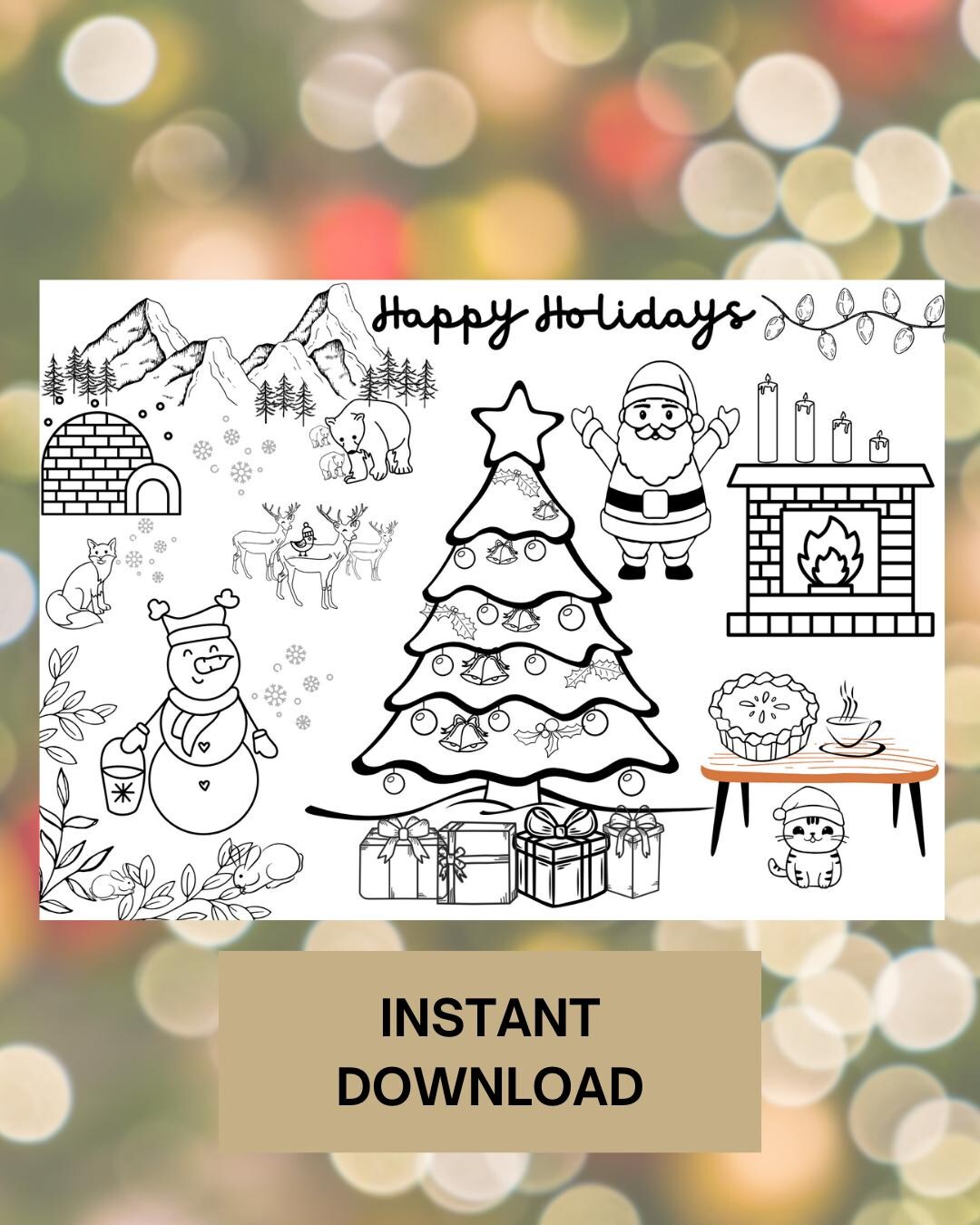 Printable Christmas Activity Placemat, Christmas Coloring Page, Holiday ...