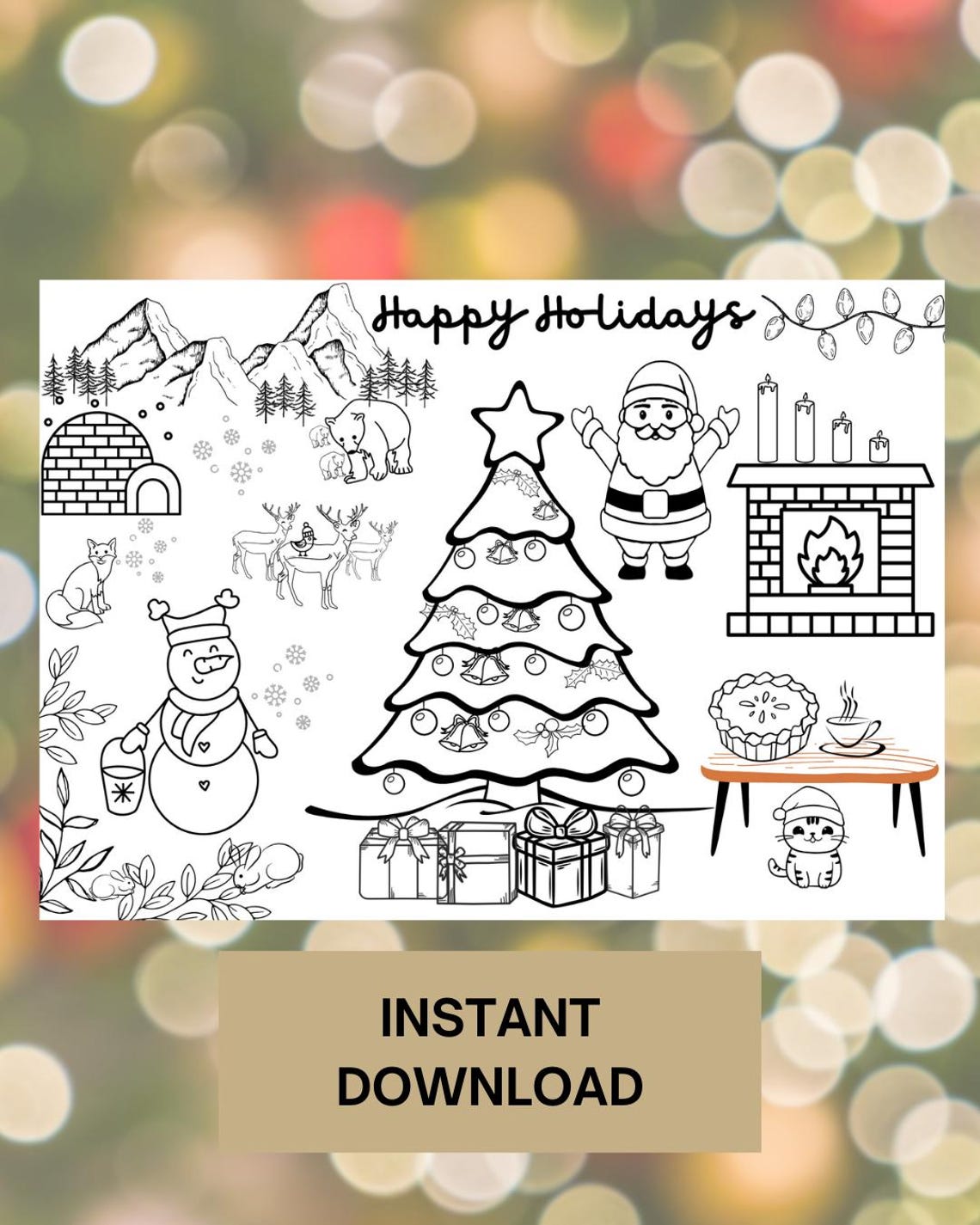 Printable Christmas Activity Placemat, Christmas Coloring Page, Holiday ...