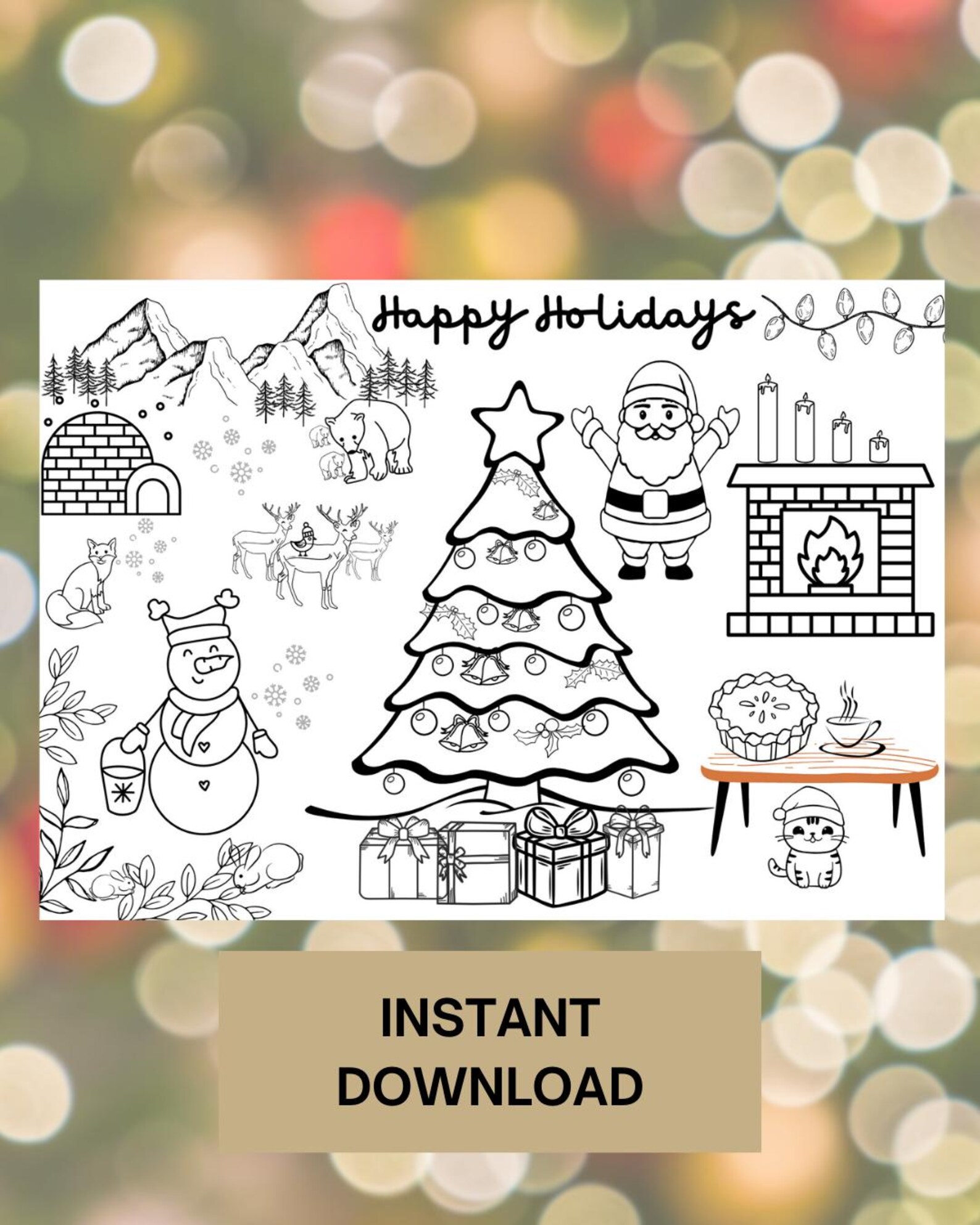 Printable Christmas Activity Placemat, Christmas Coloring Page, Holiday ...
