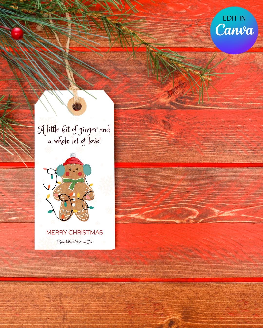 Personalized Christmas Gingerbread Man Gift Tag, Christmas Favor Tag ...