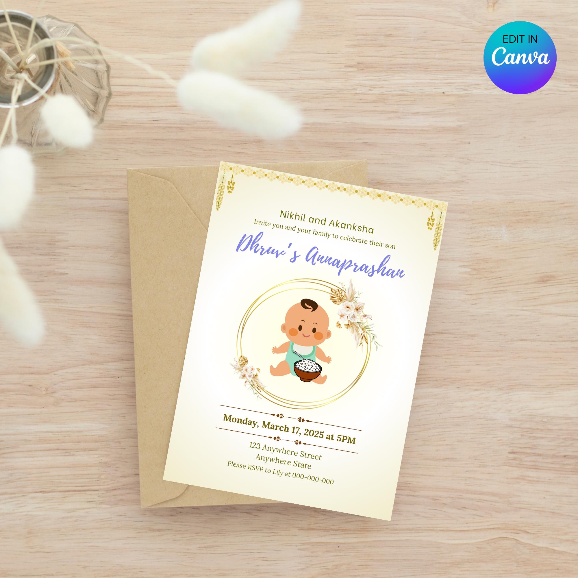 Editable Annaprashan Invitation Template, Baby Rice Ceremony Invite ...