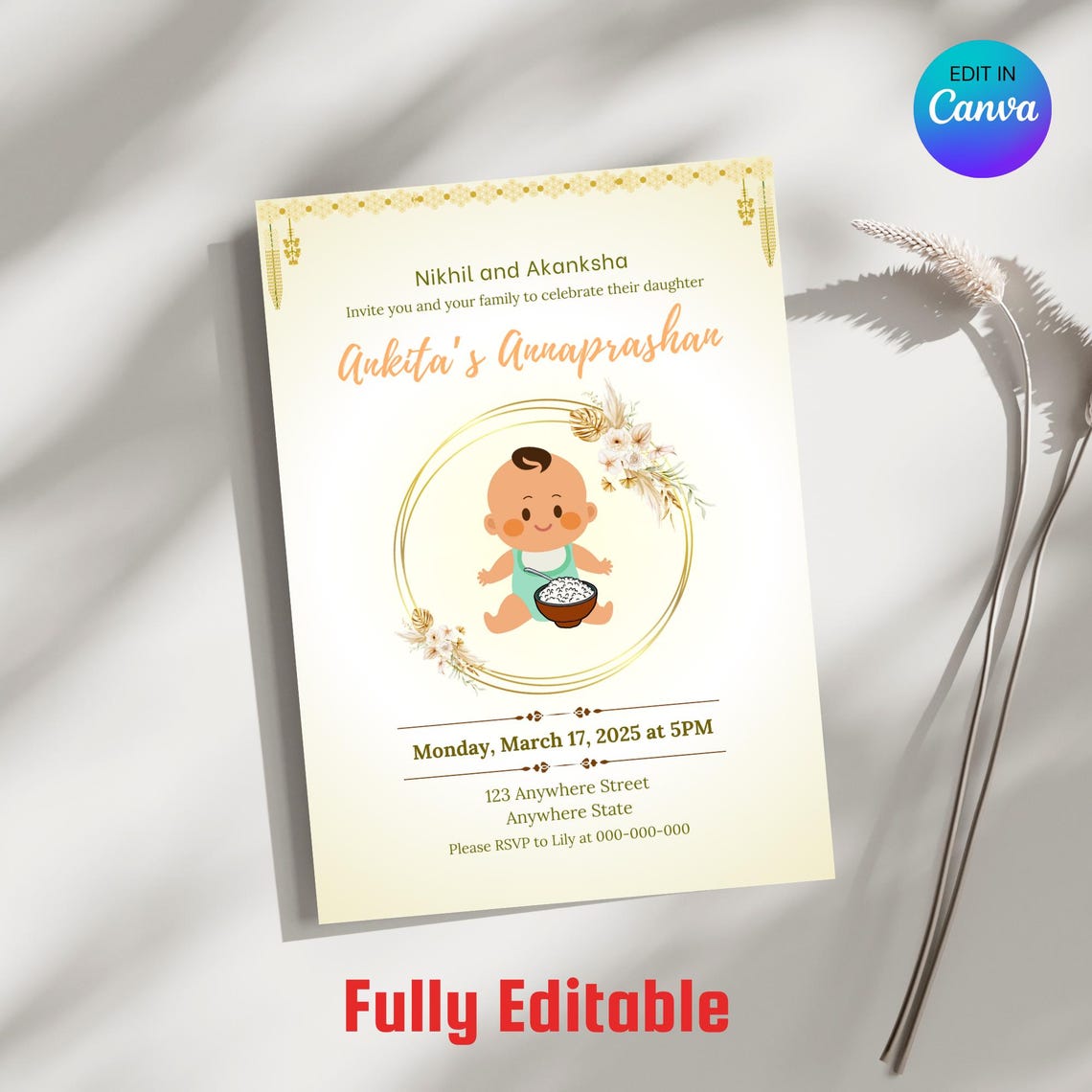 Editable Annaprashan Invitation Template, Baby Rice Ceremony Invite ...