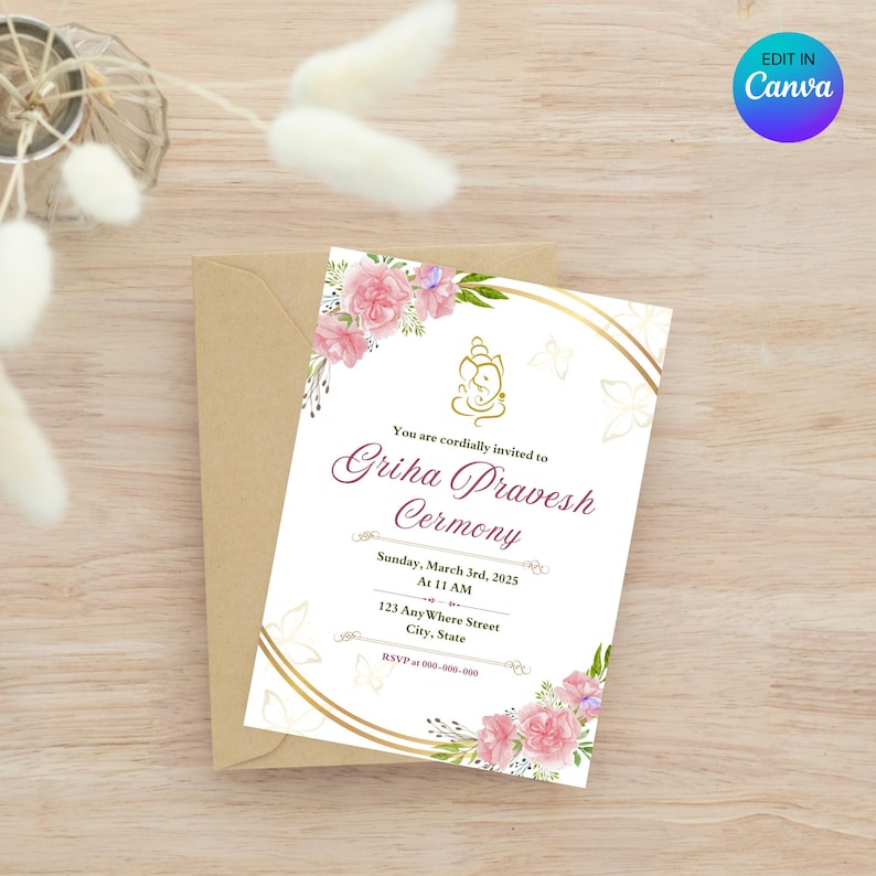 EDITABLE Griha Pravesh Invitation Template, Modern Housewarming Invite ...