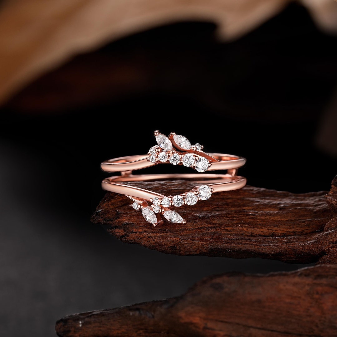 Enhancer Wedding Band Marquise Cut Diamond Ring Jacket Rose Gold Ring ...