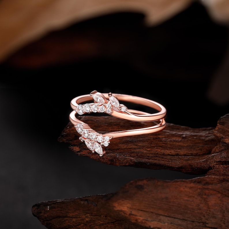 Enhancer Wedding Band Marquise Cut Diamond Ring Jacket Rose Gold Ring ...