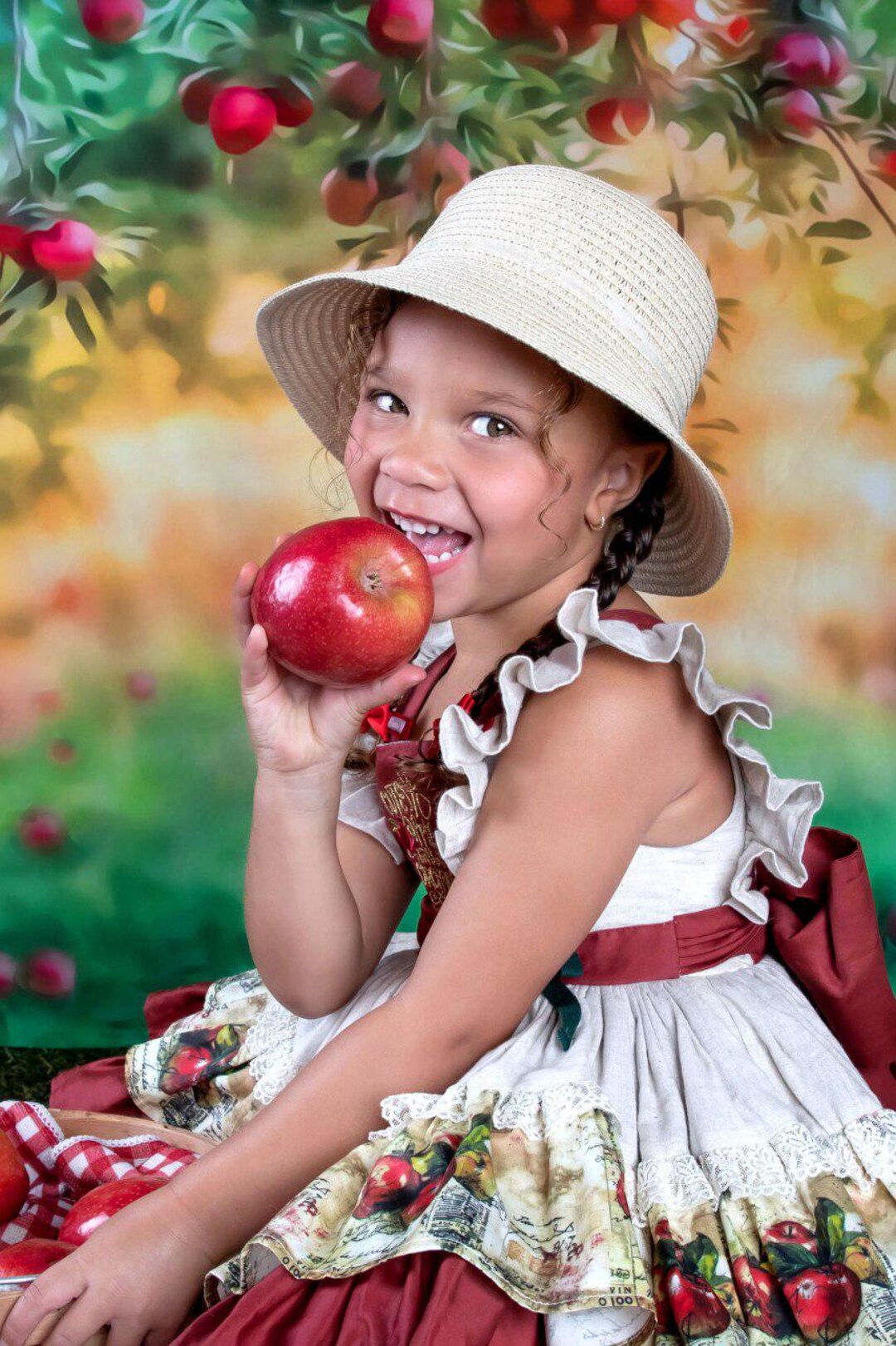 Apple Magic Dress – Vintage Fall Dress for Girls | Embroidered Apple ...