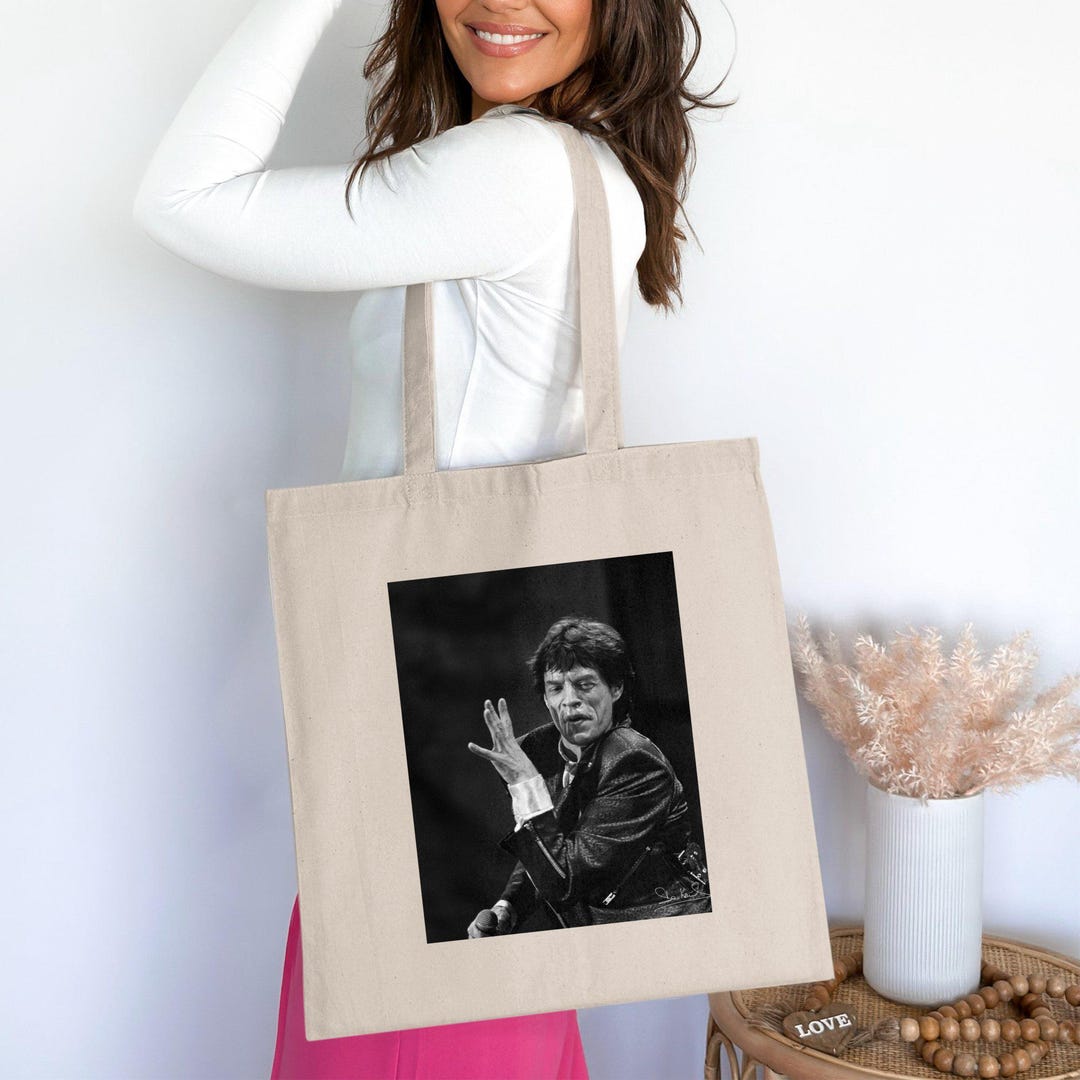 Mick Jagger Music Legend Tote Bag, Iconic Rock Star Art Print, Durable ...