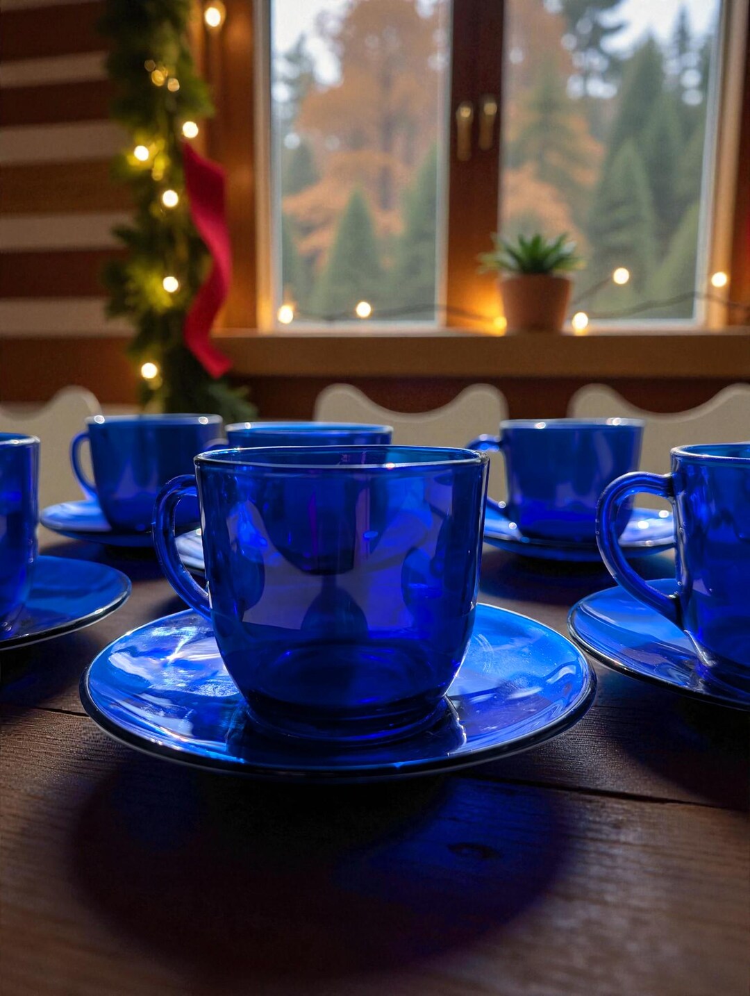 Vintage Cobalt Blue Depression Glass Cups & Saucers – Set of 7 | 1930s ...
