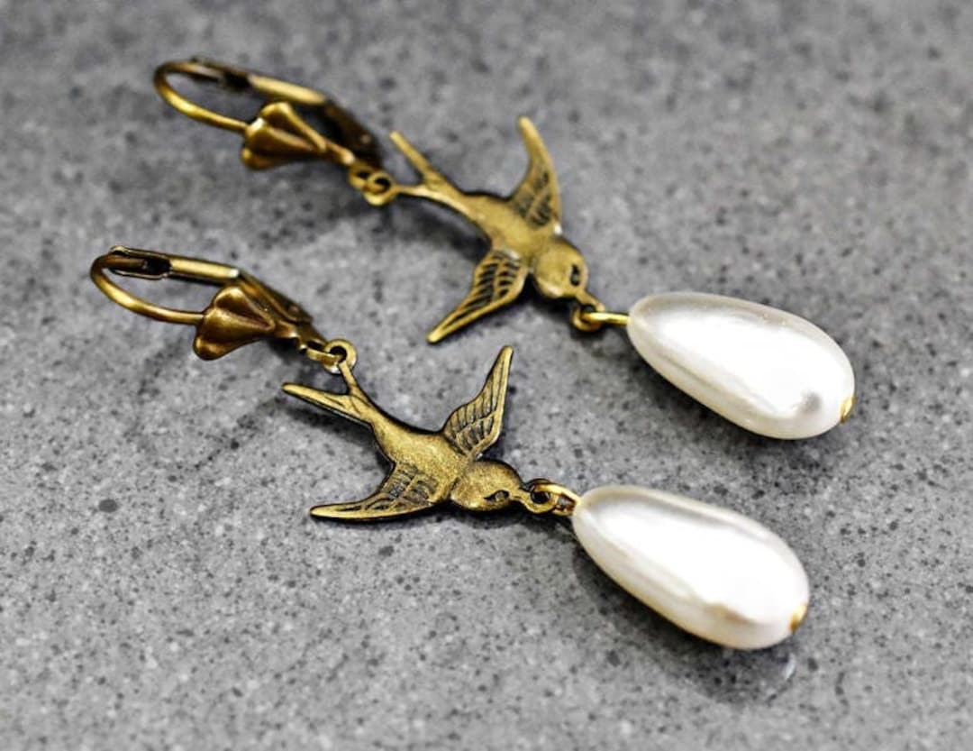 Flug Schwalben Tropfenperlen Ohrringe - Bronze Vogel Japanische Weisse ...