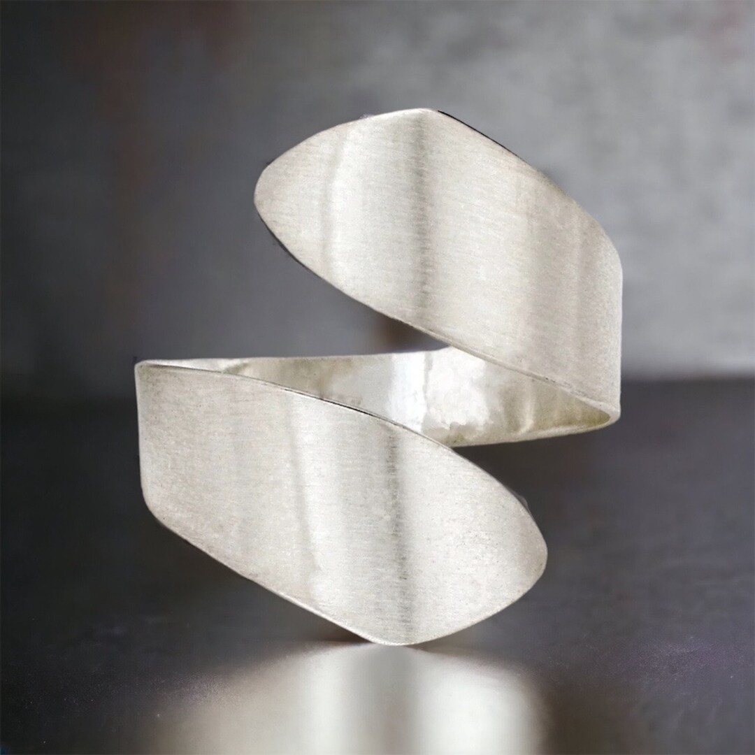 Wrap Curb Ring 925 Sterling Silver Adjustable Wide Spiral Elegant ...