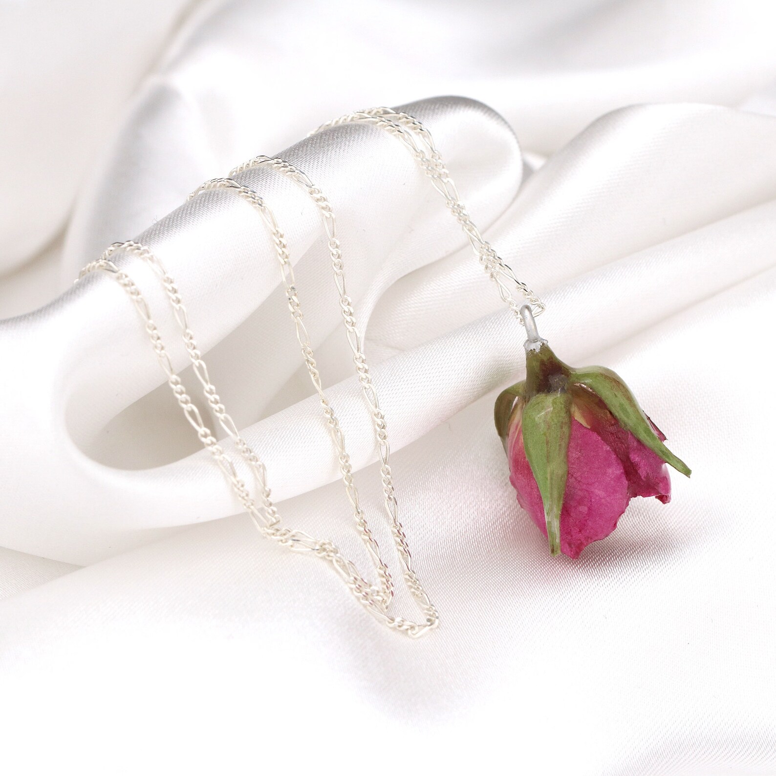 Preserved Rose Necklace Fine 925 Sterling Silver Chain Real - Etsy