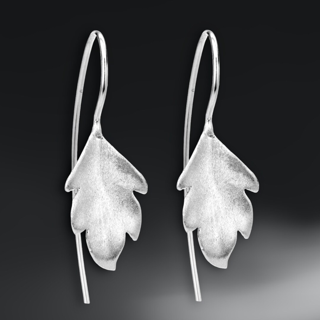 Leaf Dangling Drops 925 Sterling Silver Floral Autumn Leaves Botanical ...